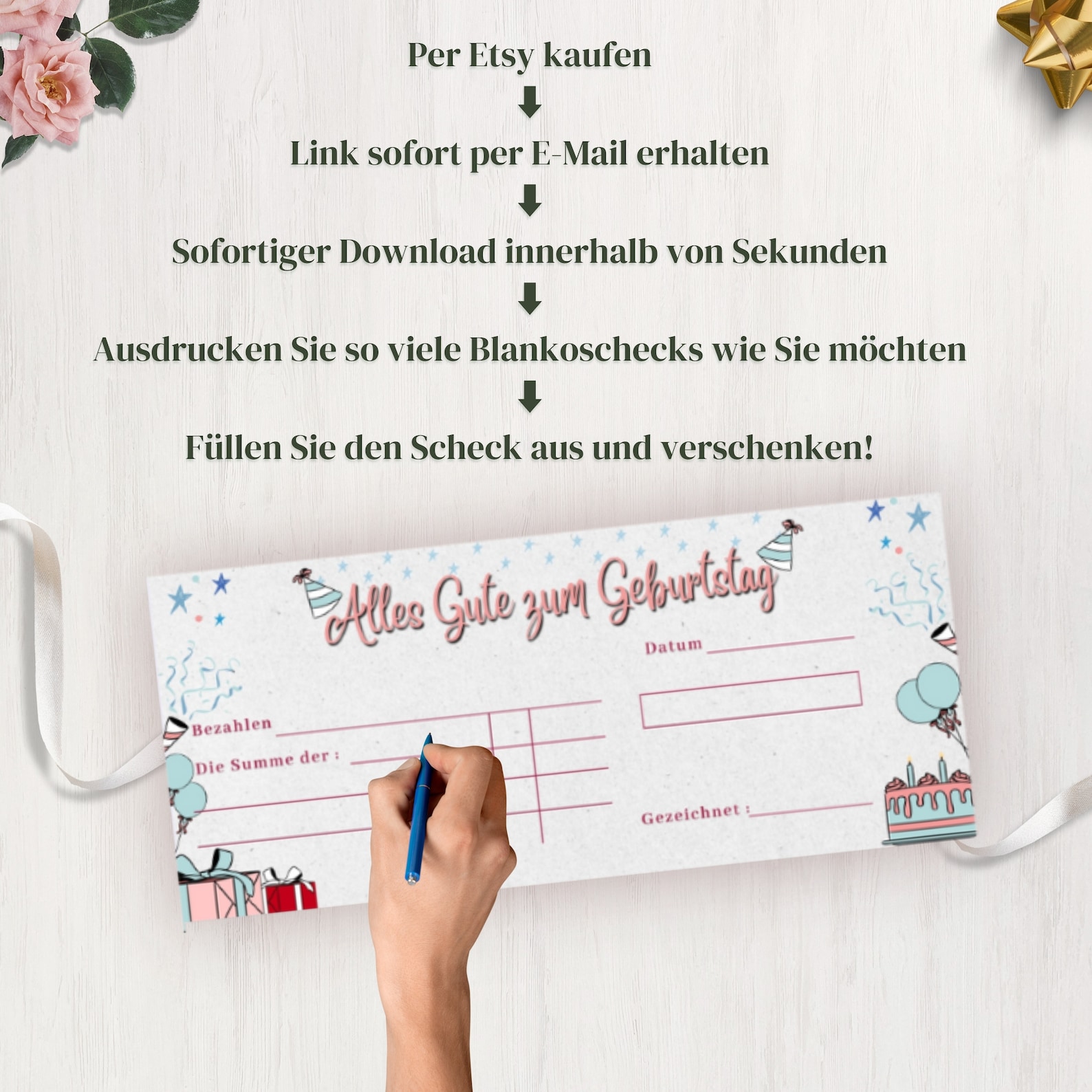 Blankoscheck Zum Geburtstag Geldgeschenk Scheck Geburtstagsscheck Rosa ...
