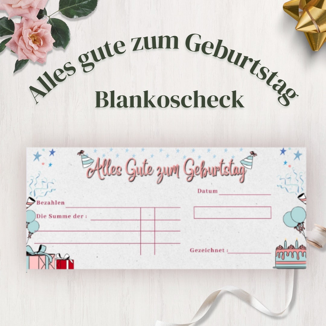 Blankoscheck Zum Geburtstag Geldgeschenk Scheck Geburtstagsscheck Rosa ...