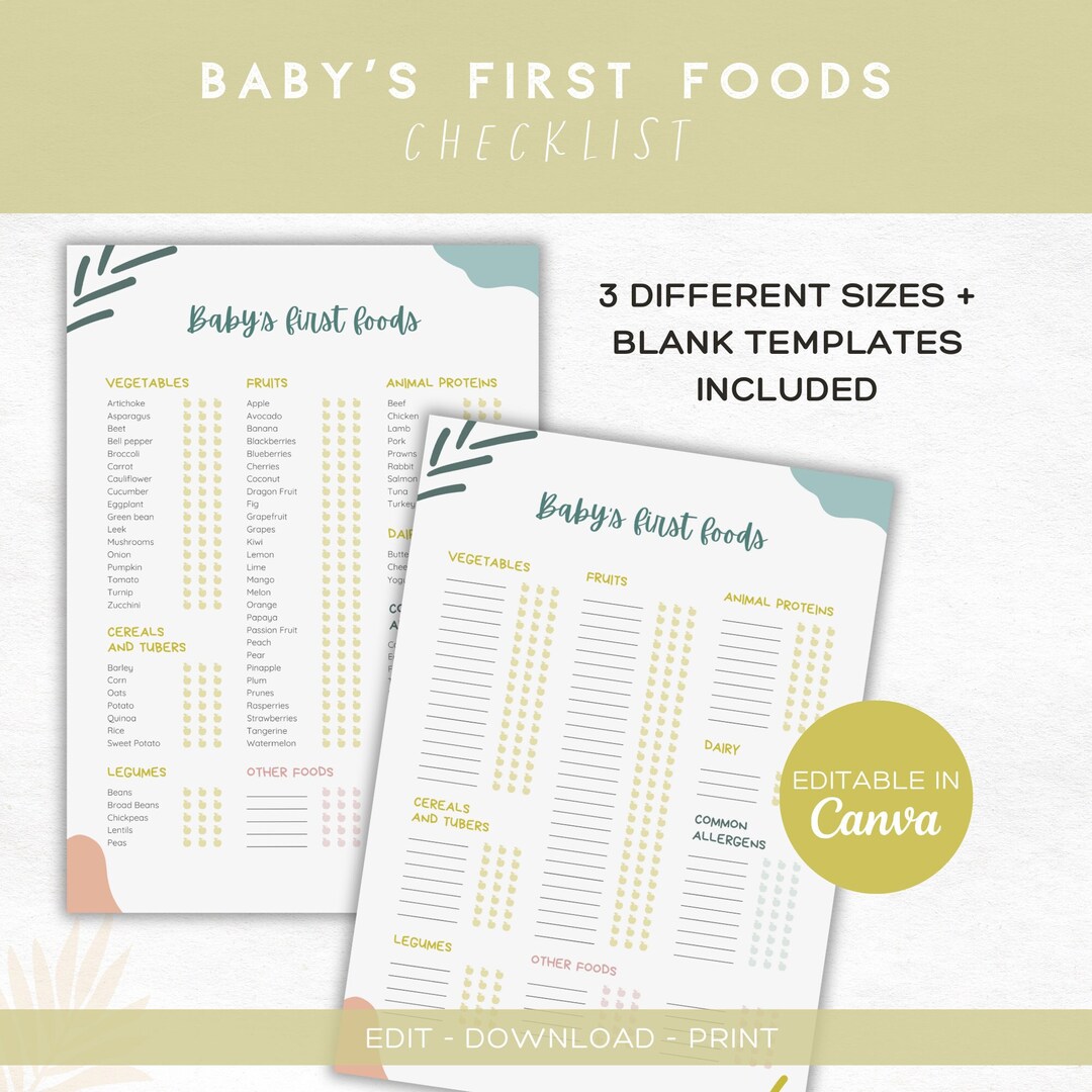 Baby's First Foods Checklist, Baby-led Weaning, Solids Tracker ...