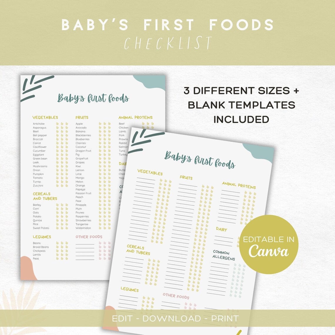 Baby's First Foods Checklist, Baby-led Weaning, Solids Tracker ...