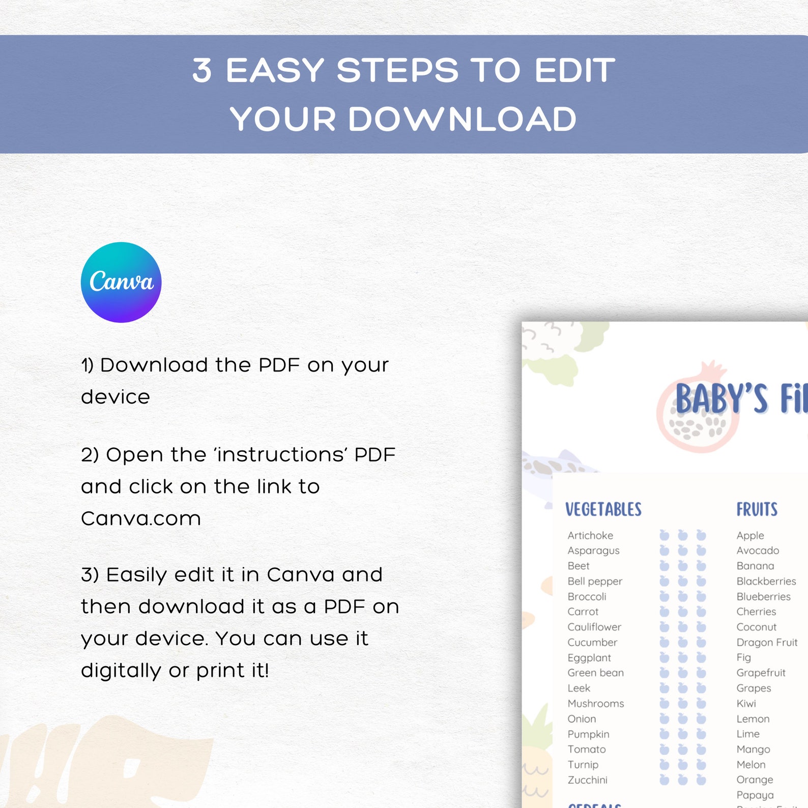 Baby's First Foods Checklist, Baby-led Weaning, Solids Tracker ...