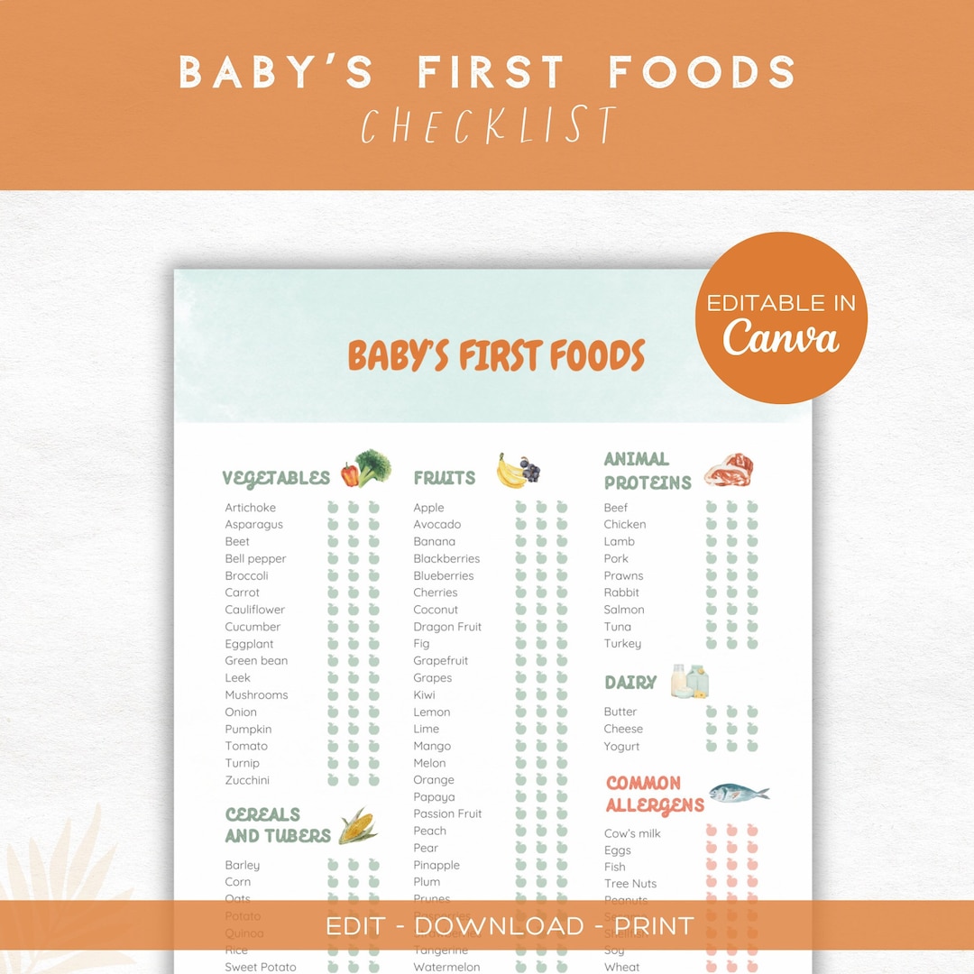 Baby's First Foods Checklist, Baby-led Weaning, Solids Tracker ...