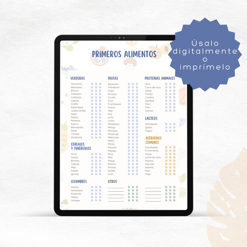 Editable Baby First Foods Chart in Spanish (digital Download) - Etsy