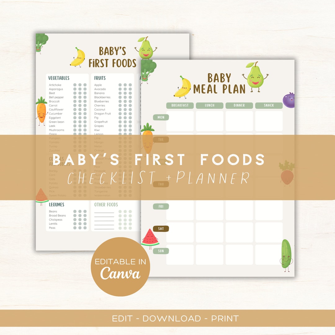 Baby Food Checklist & Meal Planner: First Foods Tracker (digital ...