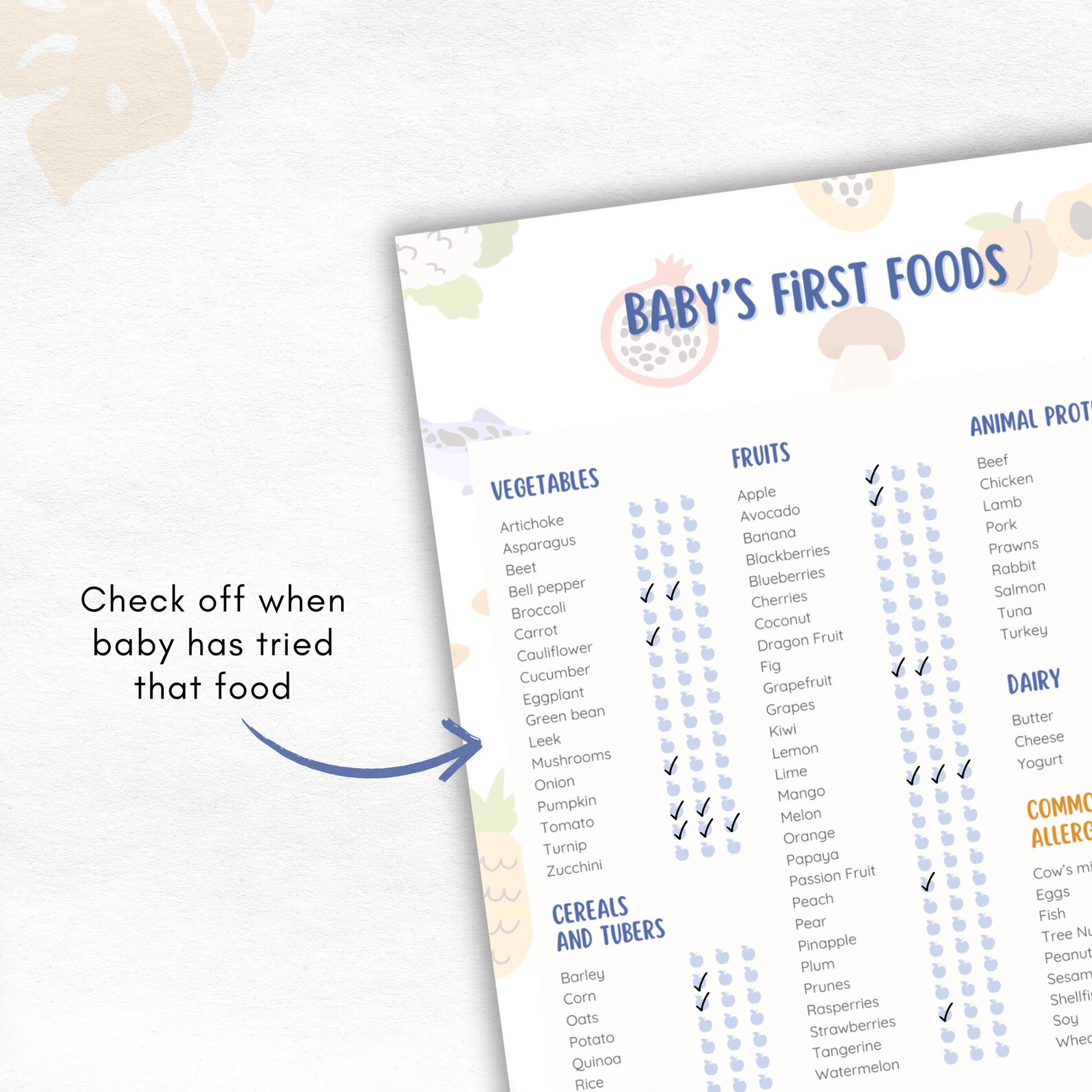 Baby's First Foods Checklist, Baby-led Weaning, Solids Tracker ...