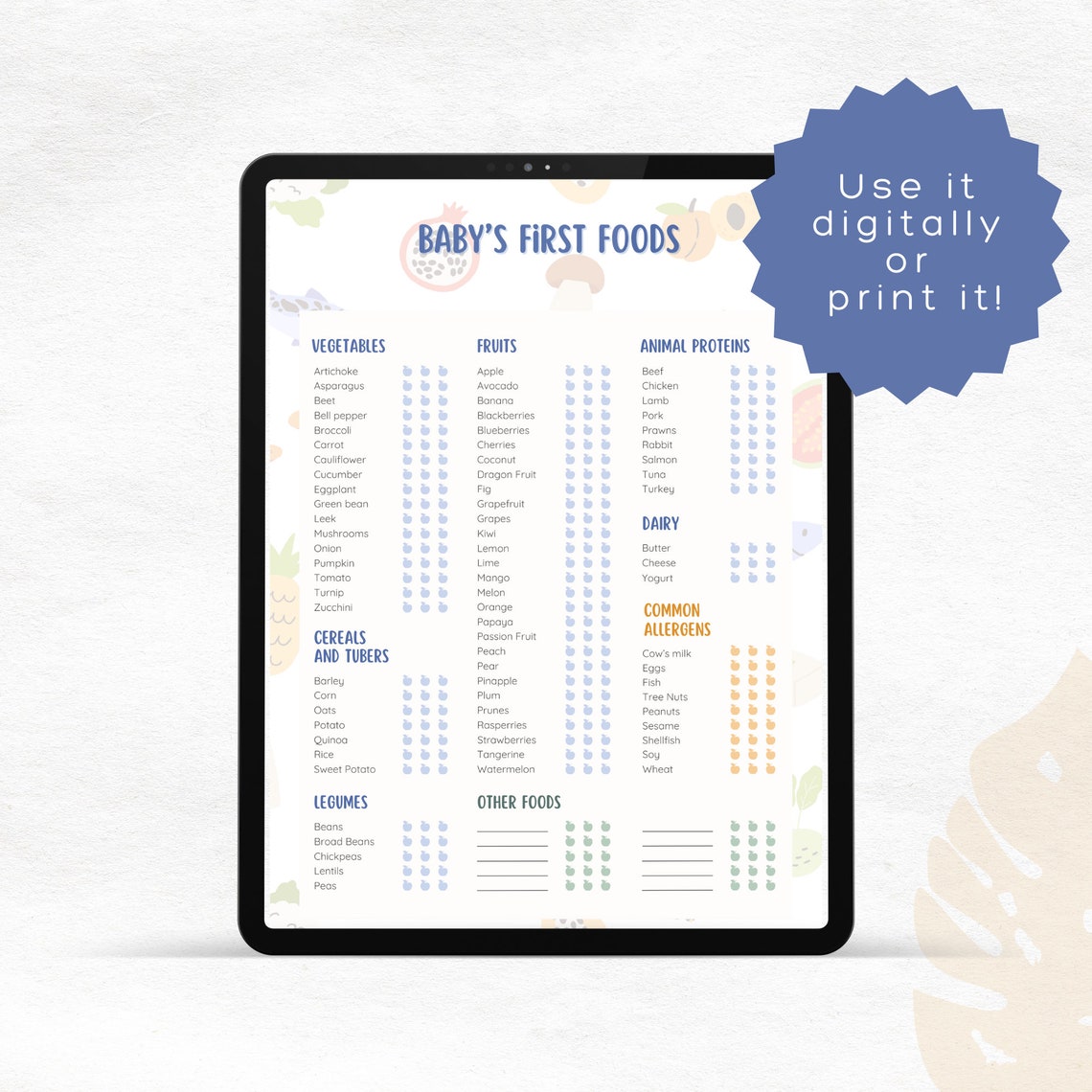 Baby's First Foods Checklist, Baby-led Weaning, Solids Tracker ...