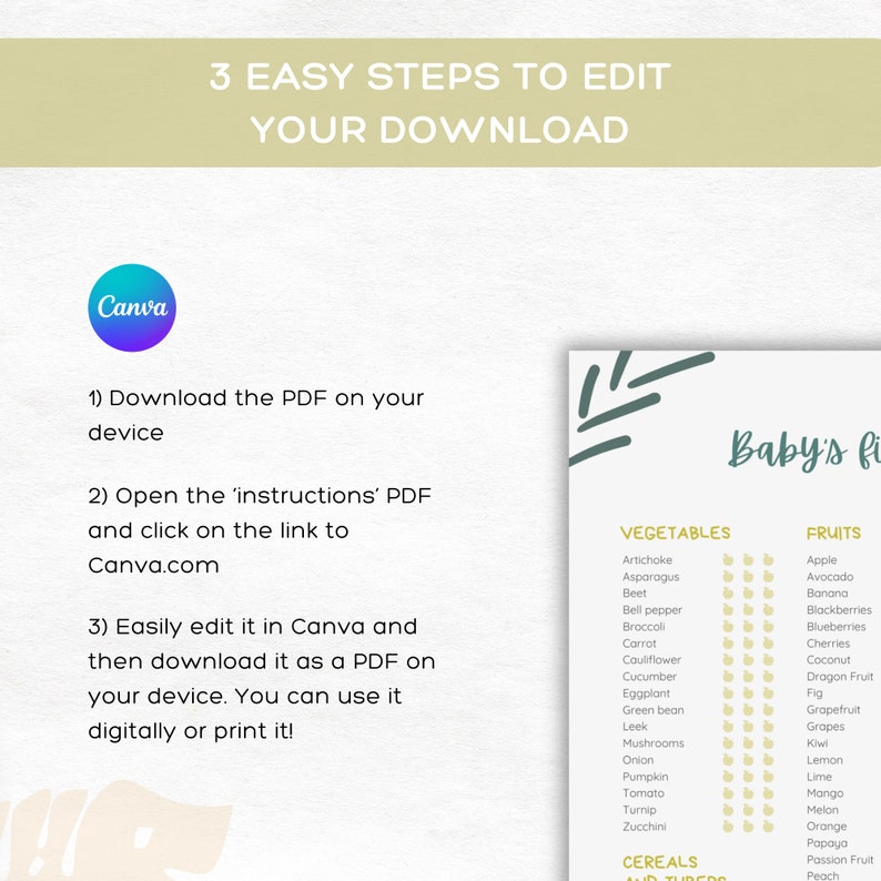 Baby's First Foods Checklist, Baby-led Weaning, Solids Tracker ...
