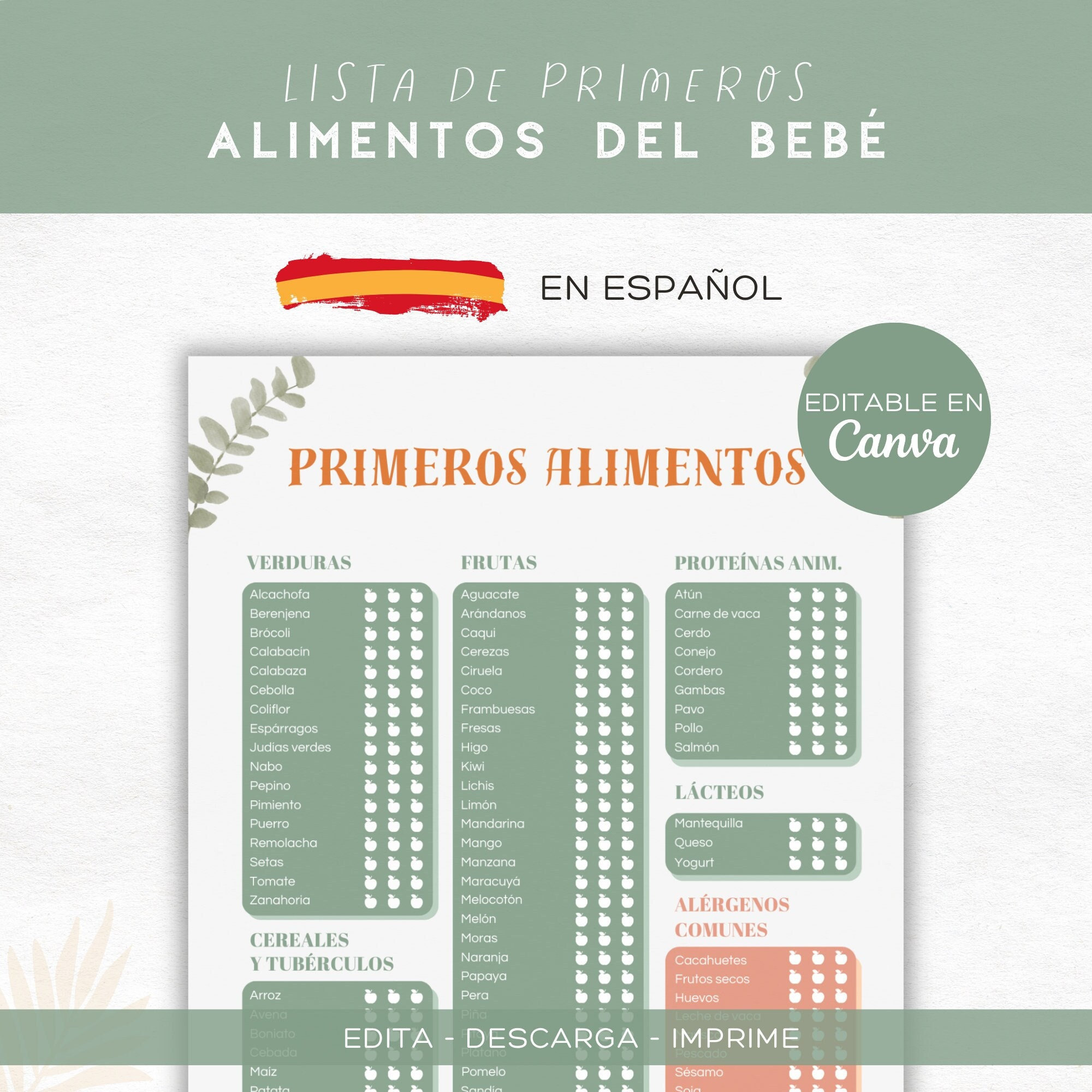 Lista De Verificación De Primeros Alimentos Del Bebé Editable En ...