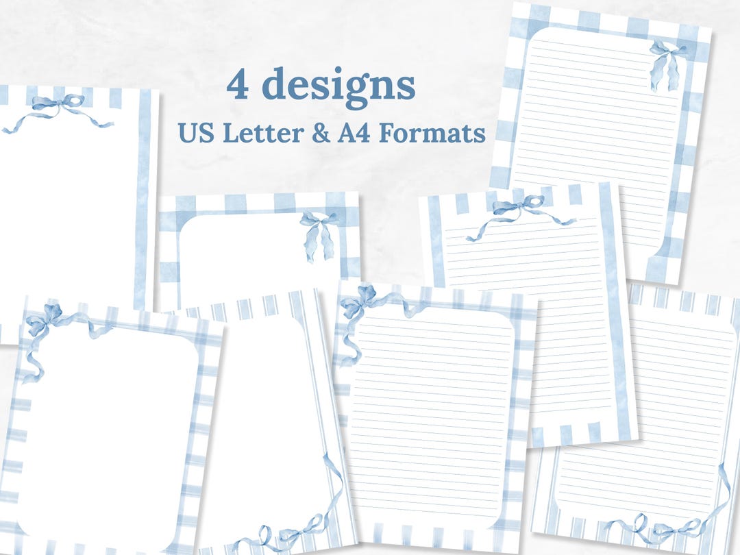 Stationery Printables Set | Printable Blue Writing Paper | Lined ...