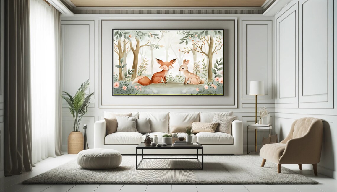 Fox and Deer Sit in a Forest - Digital Art - Etsy