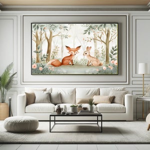Fox and Deer Sit in a Forest - Digital Art - Etsy