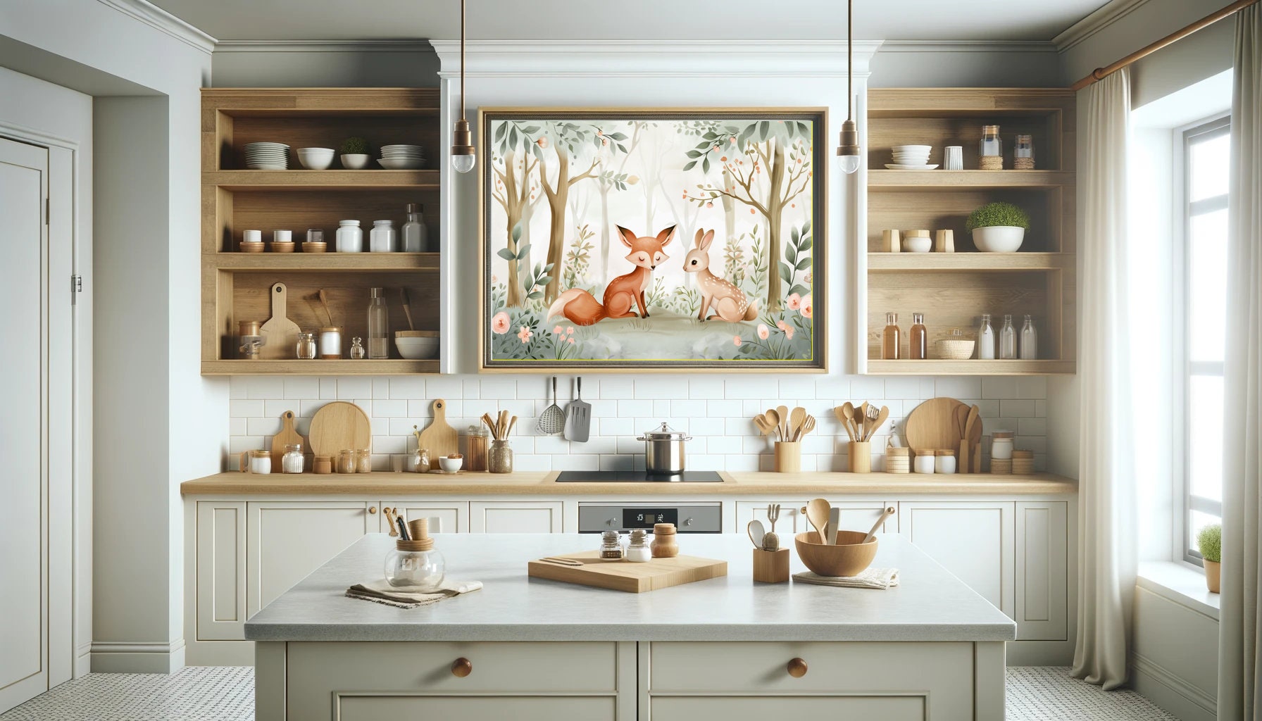 Fox and Deer Sit in a Forest - Digital Art - Etsy