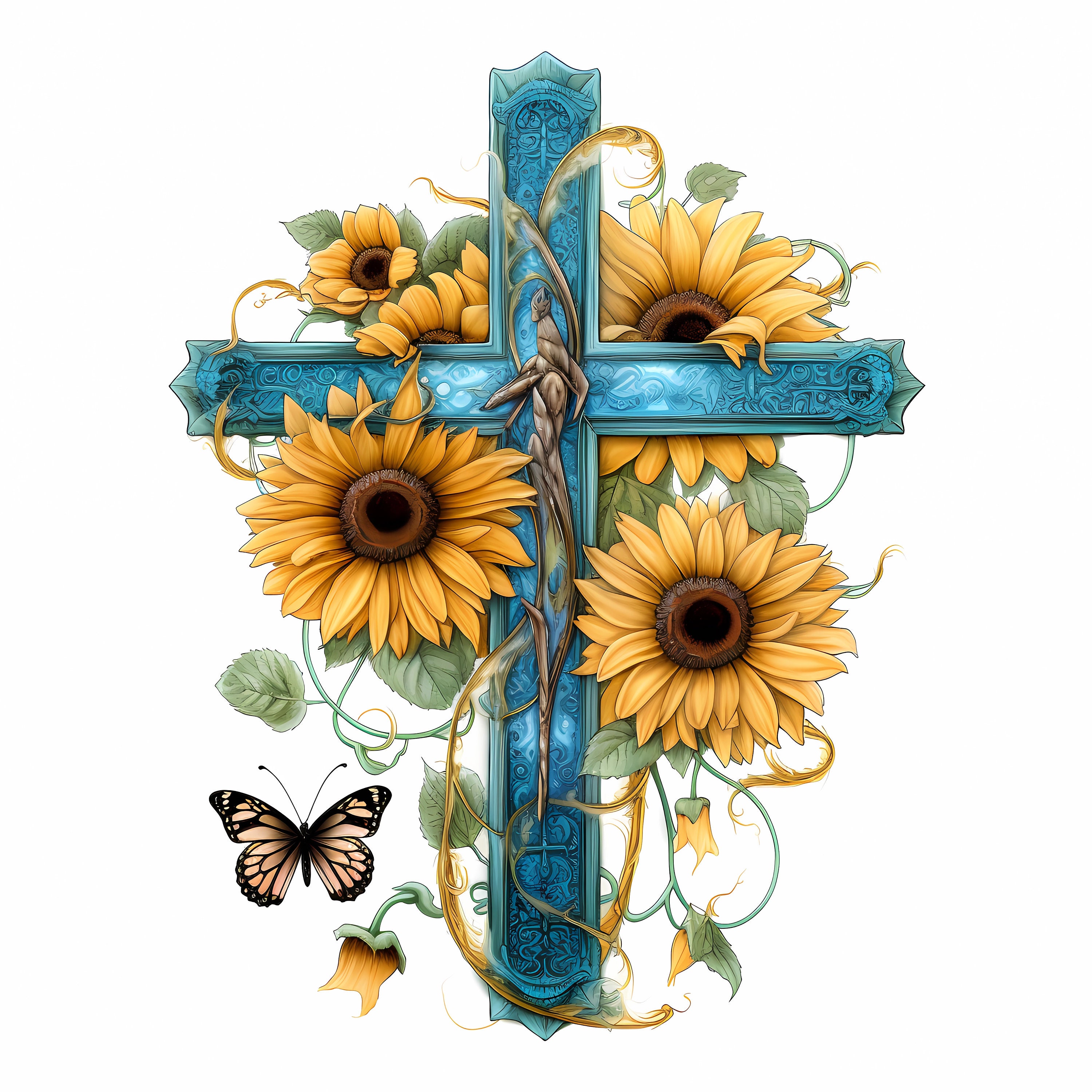Cross Sunflower PNG, Faith Cross PNG, Surrounded by Sunflowers, Faith ...