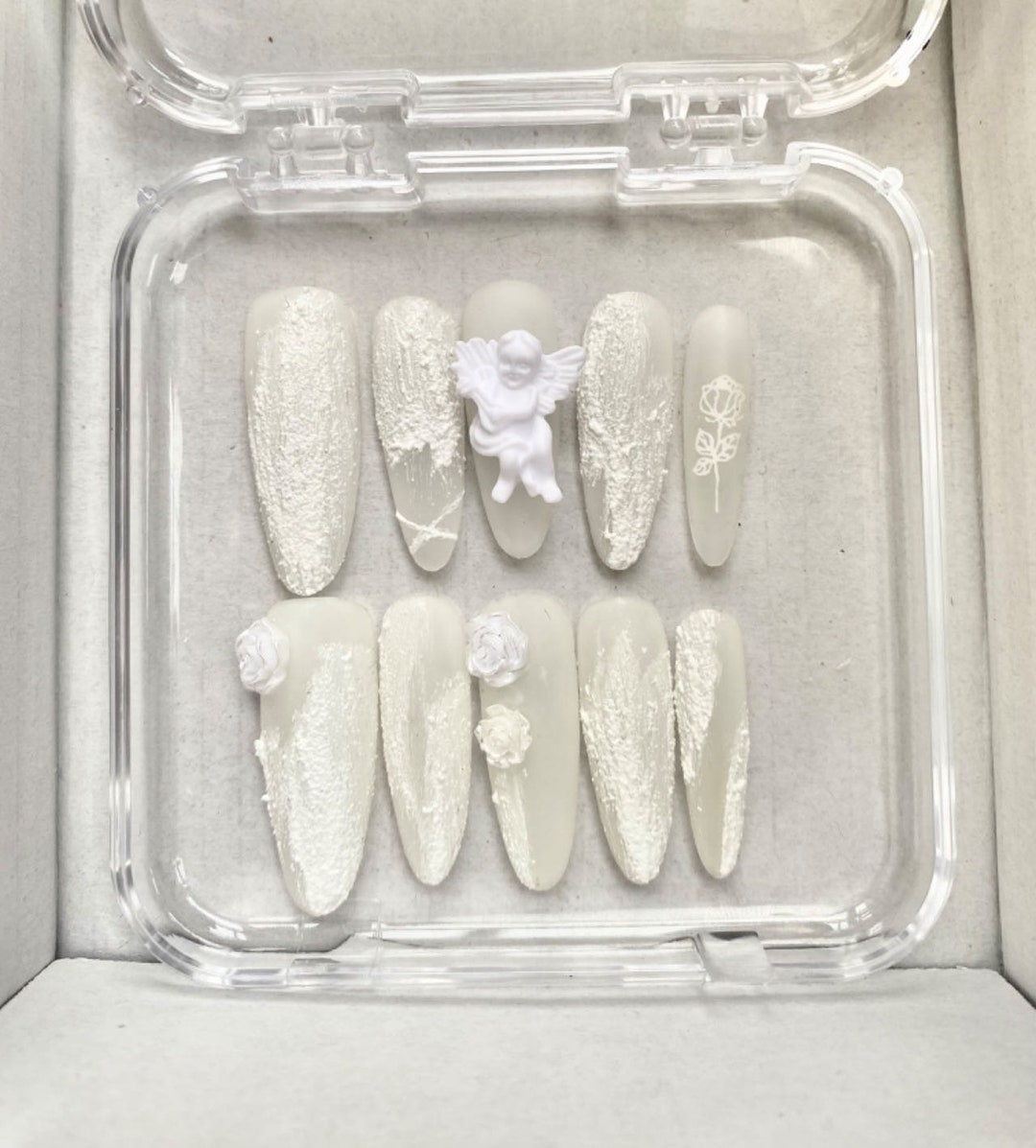 Angel Press on Nails, Bridal Nail, Handmade White Press on Nails ...
