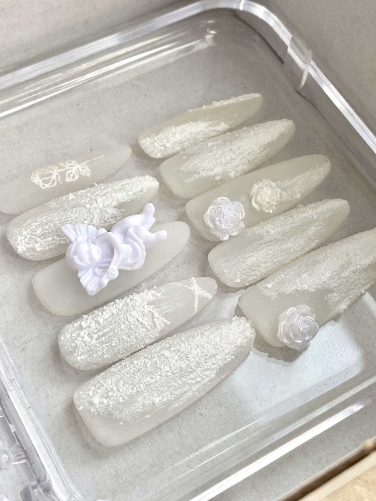 Angel Press on Nails, Bridal Nail, Handmade White Press on Nails ...