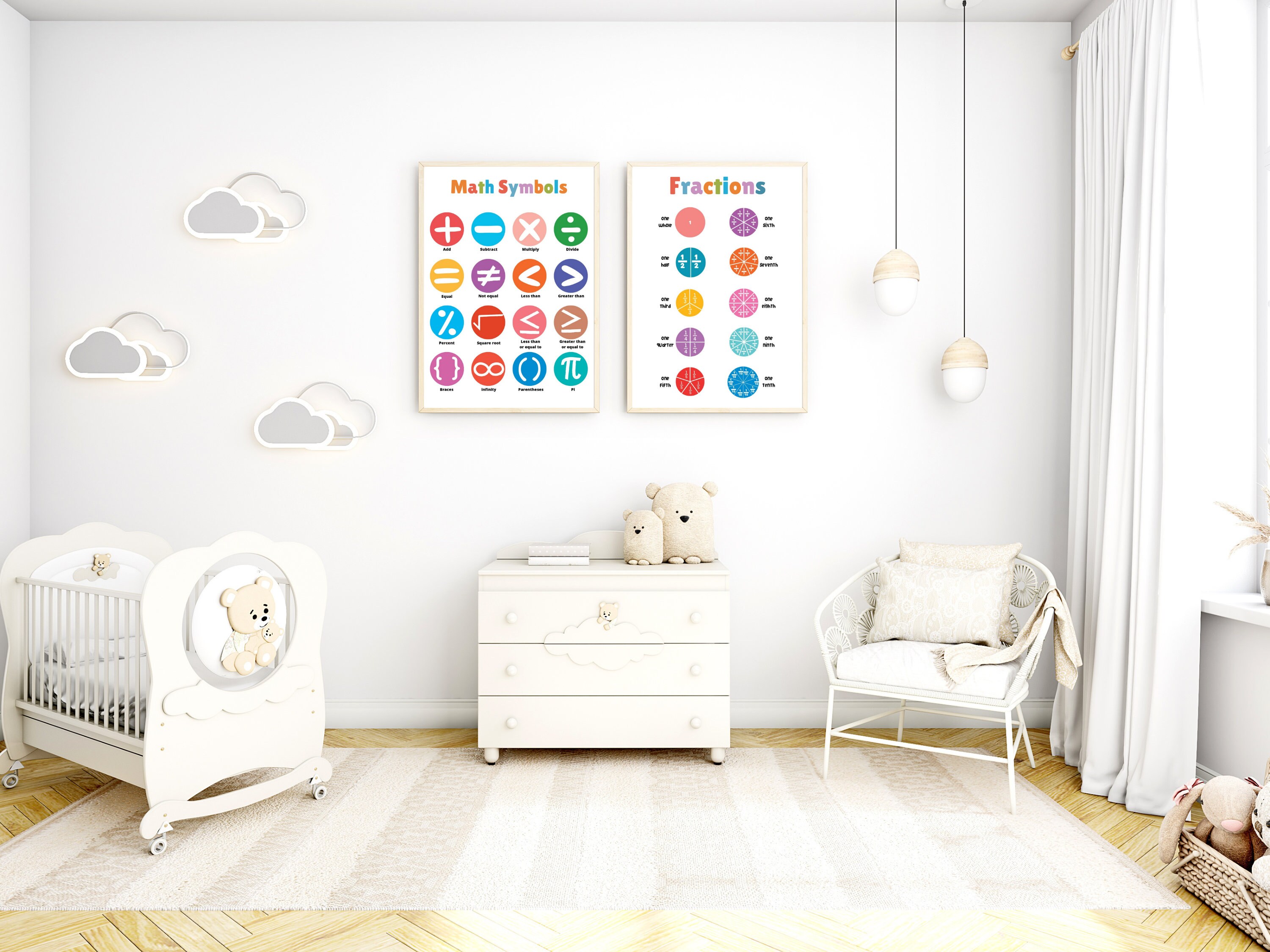 Fractions Nursery Wall Art, Math Symbol Learning for Nursery, Fractions ...