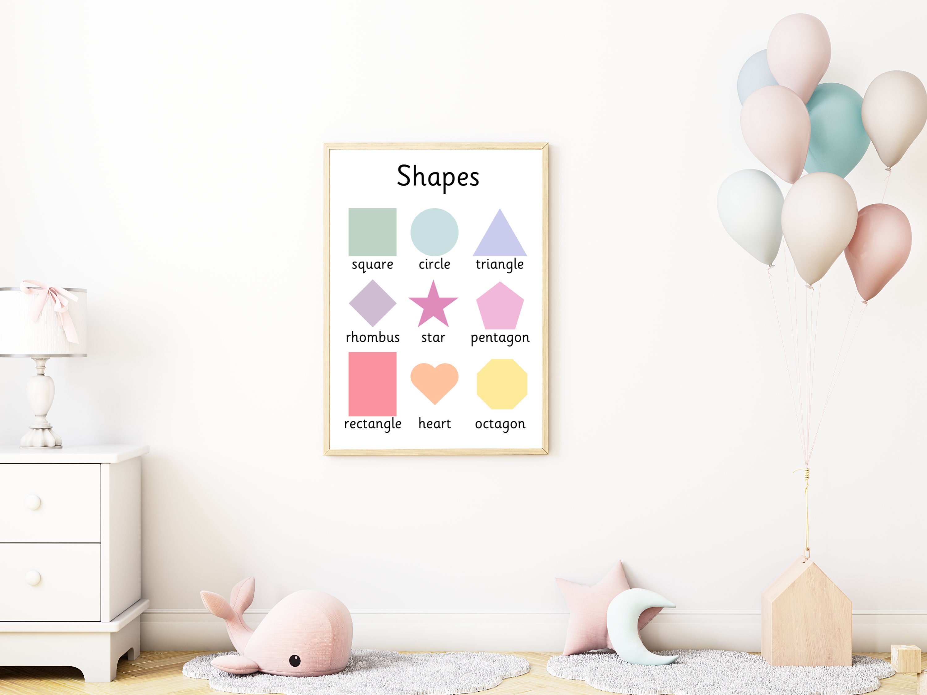 Shapes Nursery Wall Art, Rainbow Shapes Print, Geometric Shapes ...