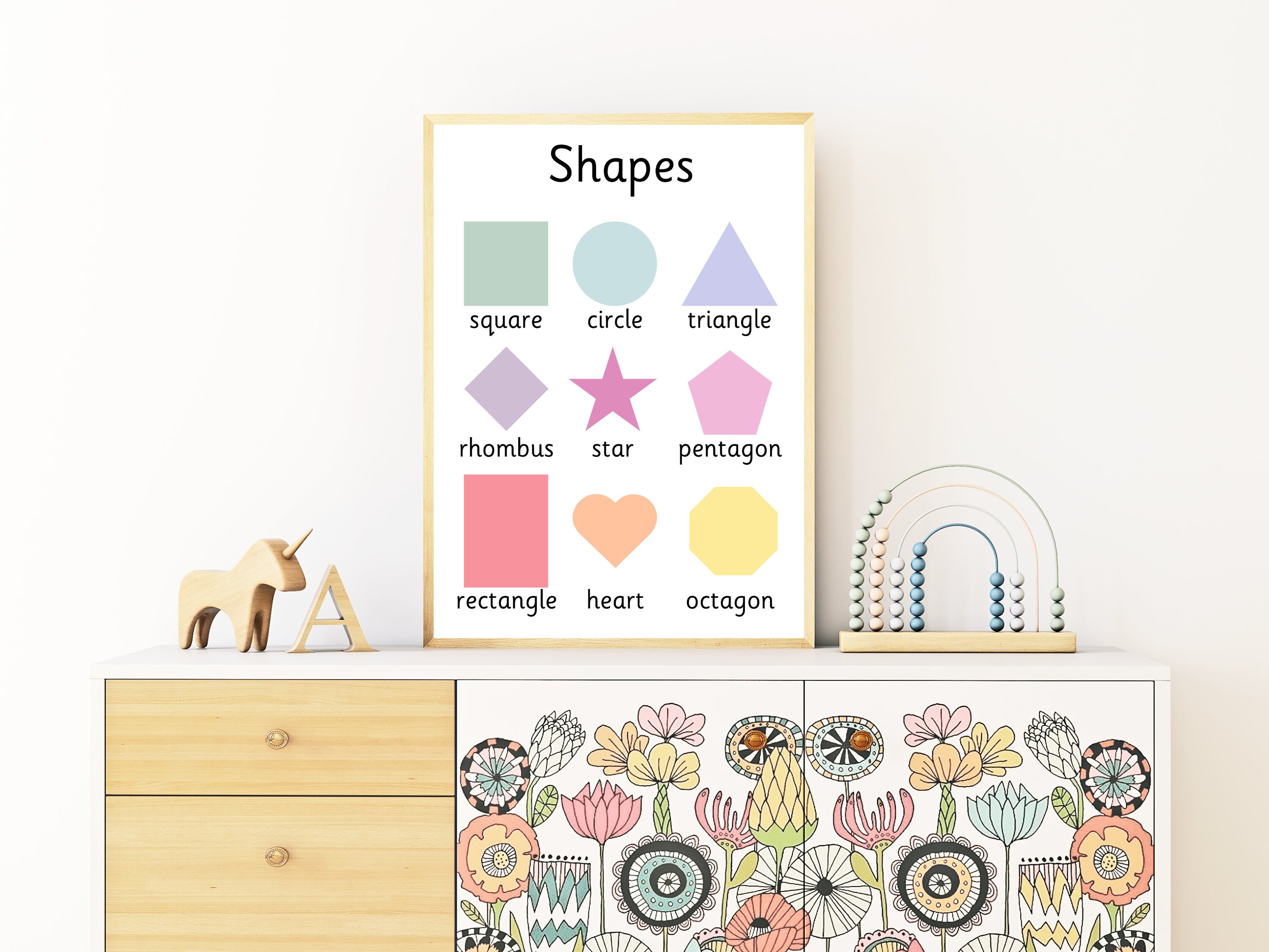 Shapes Nursery Wall Art, Rainbow Shapes Print, Geometric Shapes ...