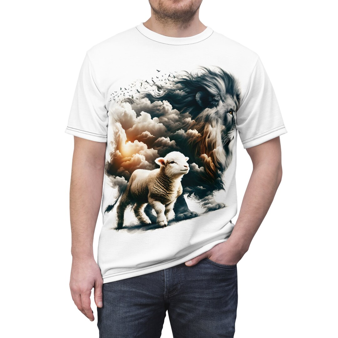 All Over Print Lion and Lamb T-shirt - Christian Gift - Bold Faith ...