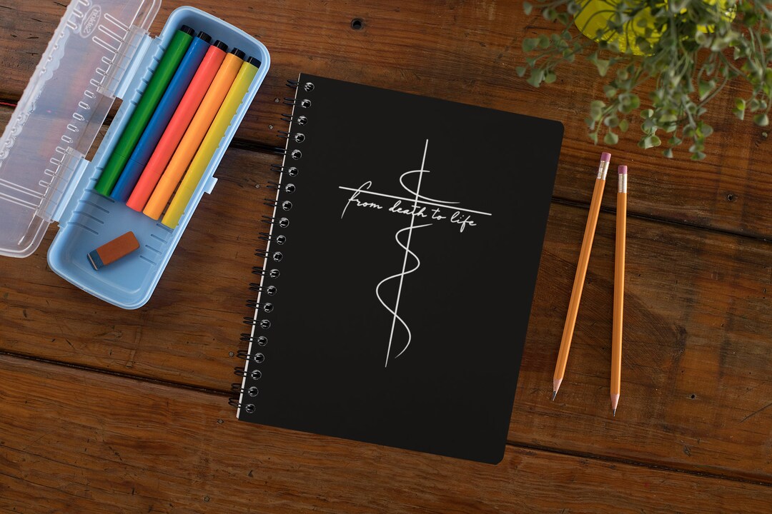 Spiritual Journal Notebook – 'from Death to Life' Script, Cross Design ...