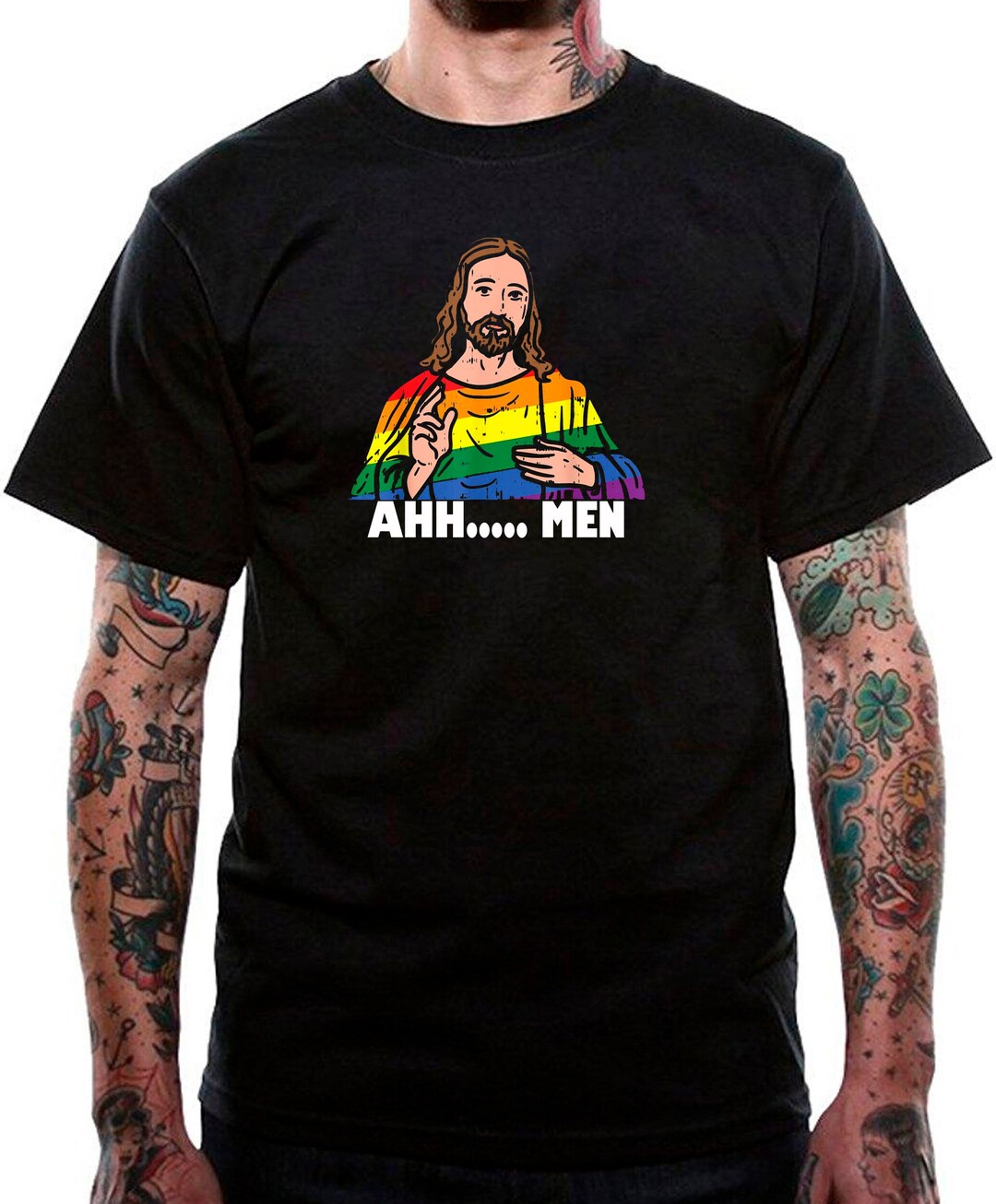 Ahh Men Jesus Rainbow Flag Amen T-shirt Unisex Uneek Tshirt - Etsy