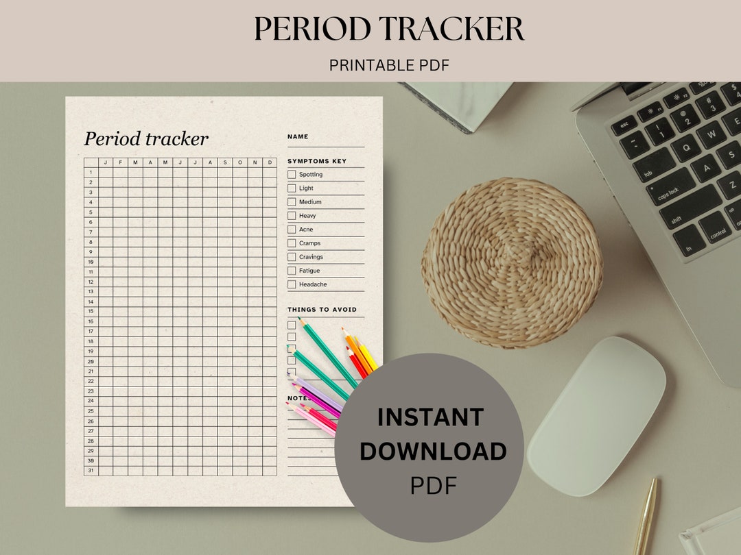 Printable Period Tracker Period Symptom Tracking Period Journal Period ...