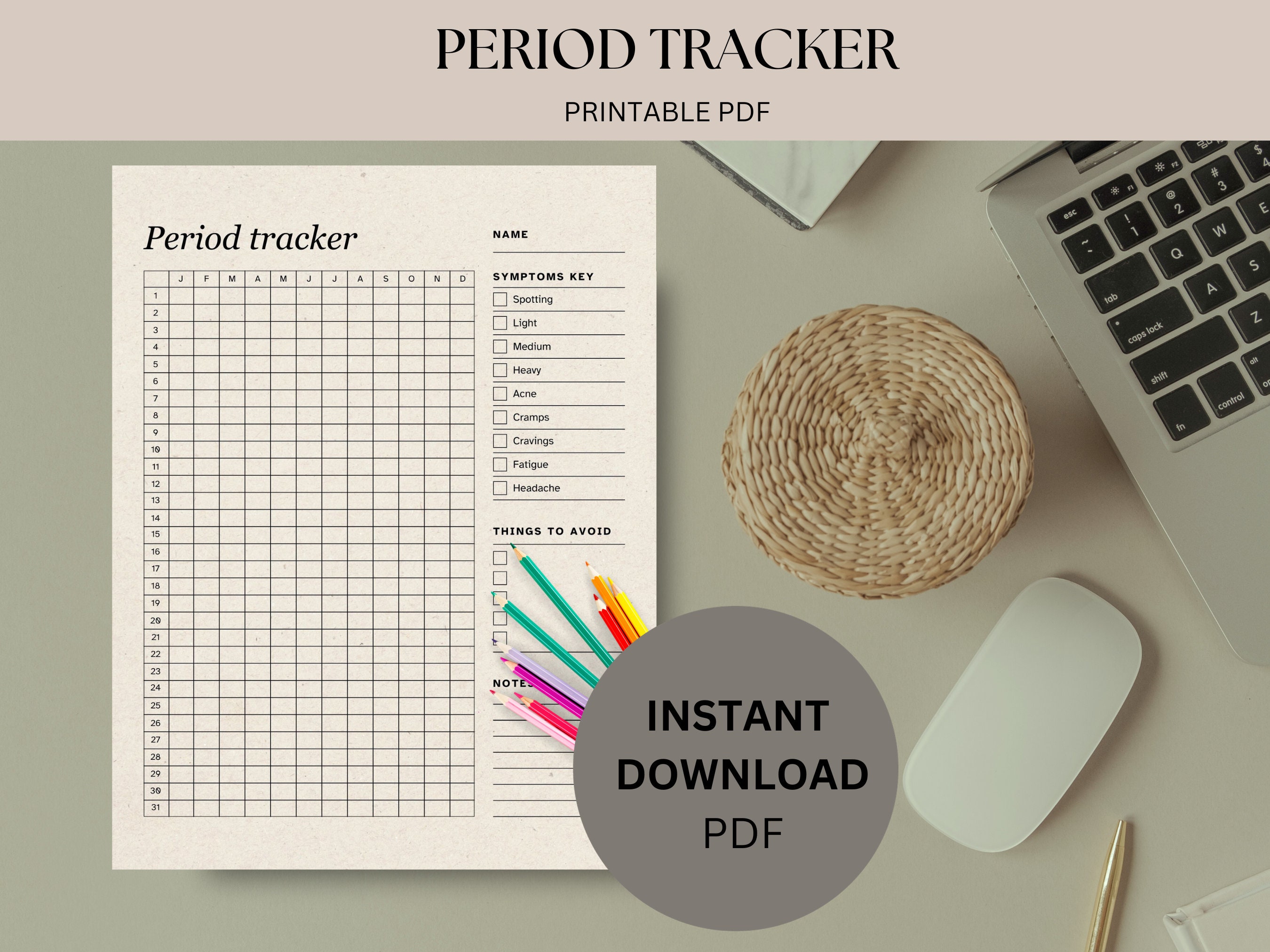 Printable Period Tracker Period Symptom Tracking Period Journal Period ...