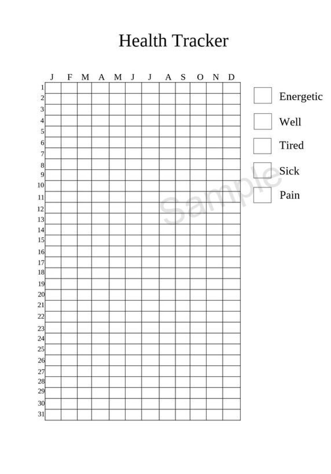 A5 Yearly Health Tracker Instant Download Printable - Etsy