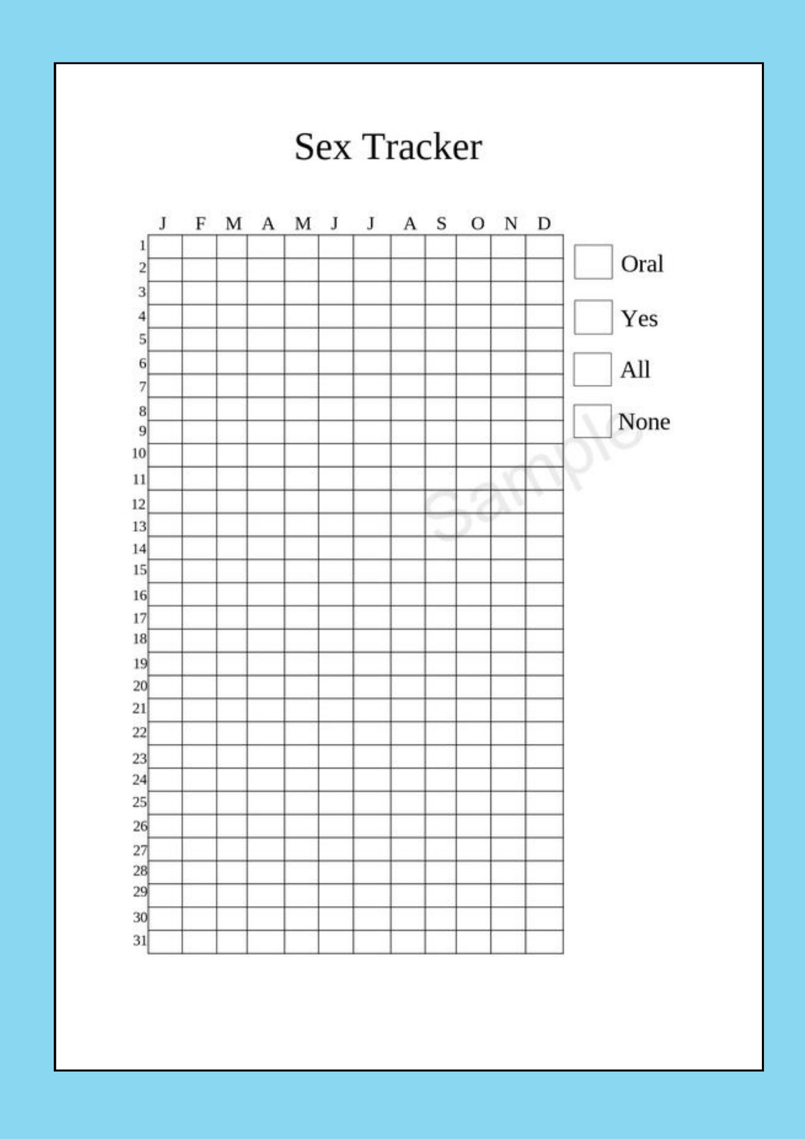 A5 Yearly Sex Tracker Instant Download Printable Etsy