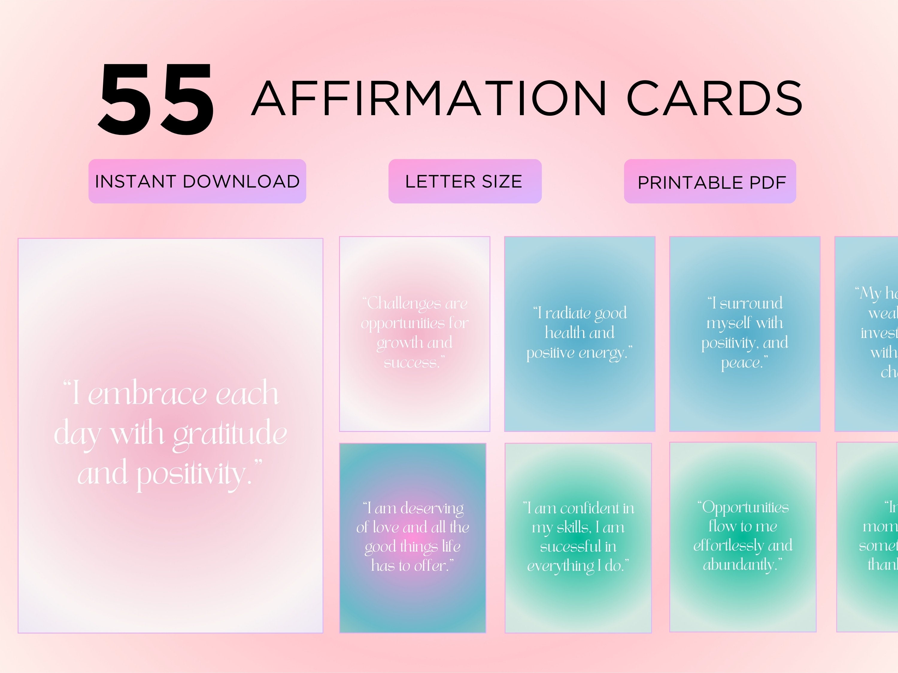 55 Positive Affirmation Cards | Instant Download | Affirmation Card ...