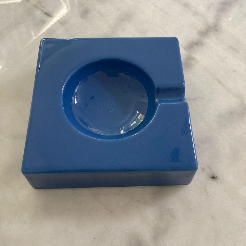 Vintage Blue Ashtray - Etsy