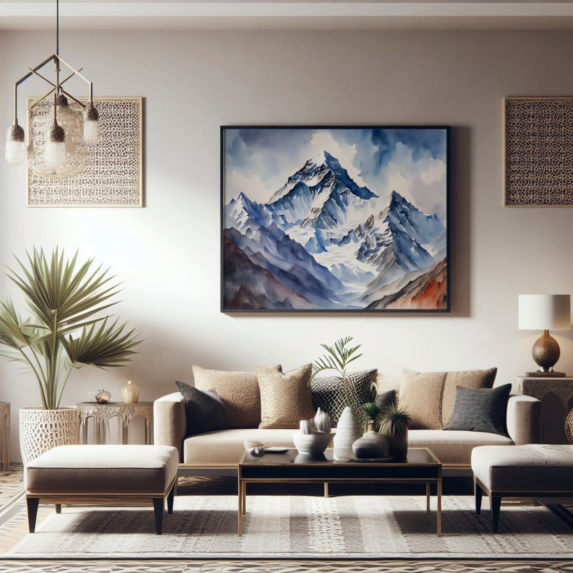 Printable Mount Everest Watercolor Painting | Mount Everest Landscape ...