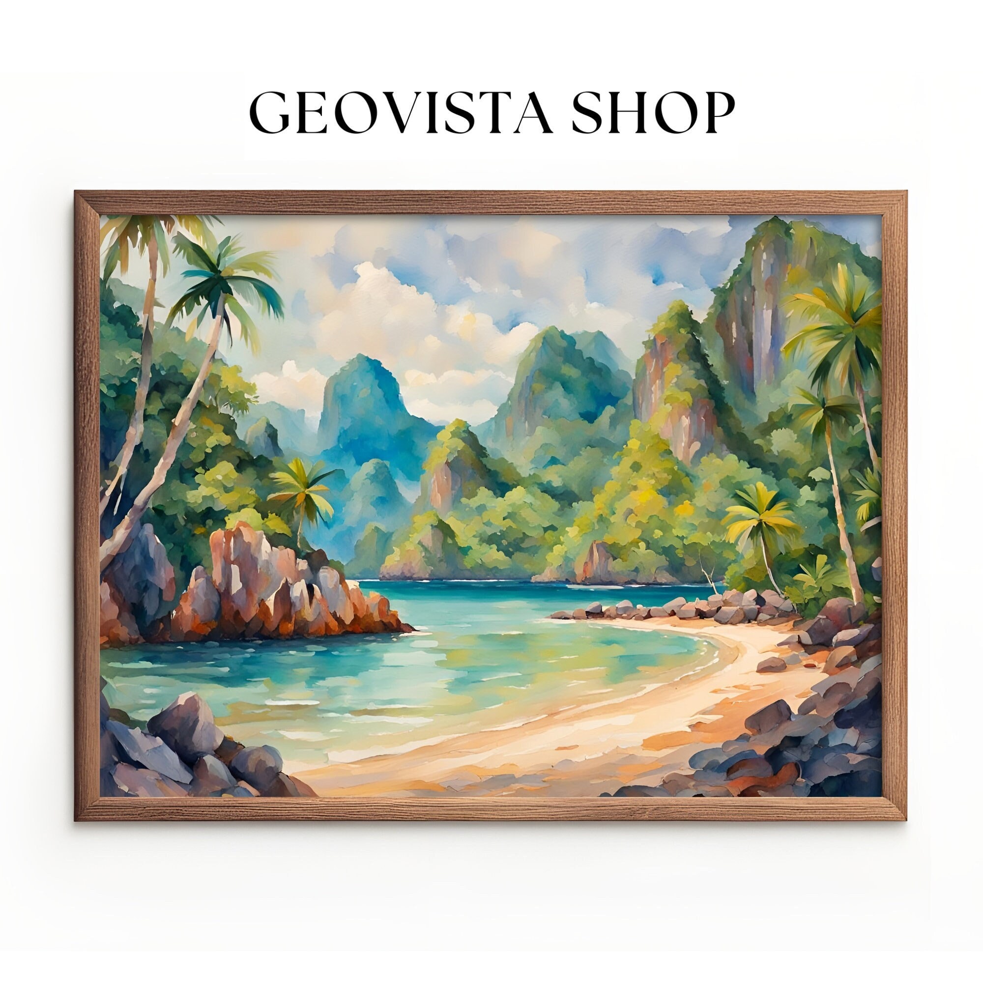 Palawan Island Printable Watercolor Painting | Philippines Landscape ...