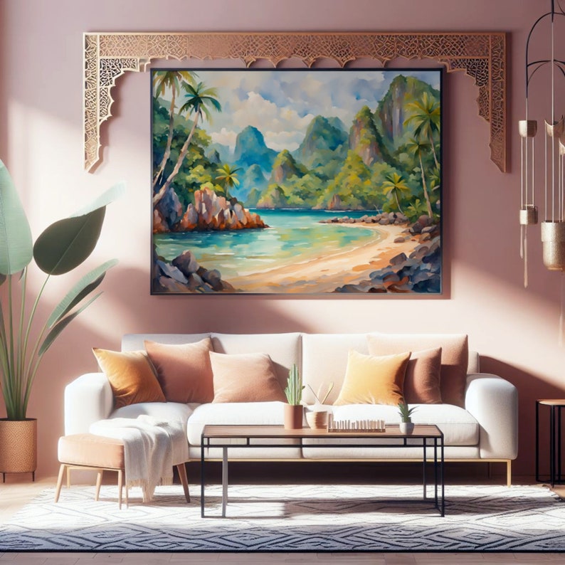Palawan Island Printable Watercolor Painting | Philippines Landscape ...