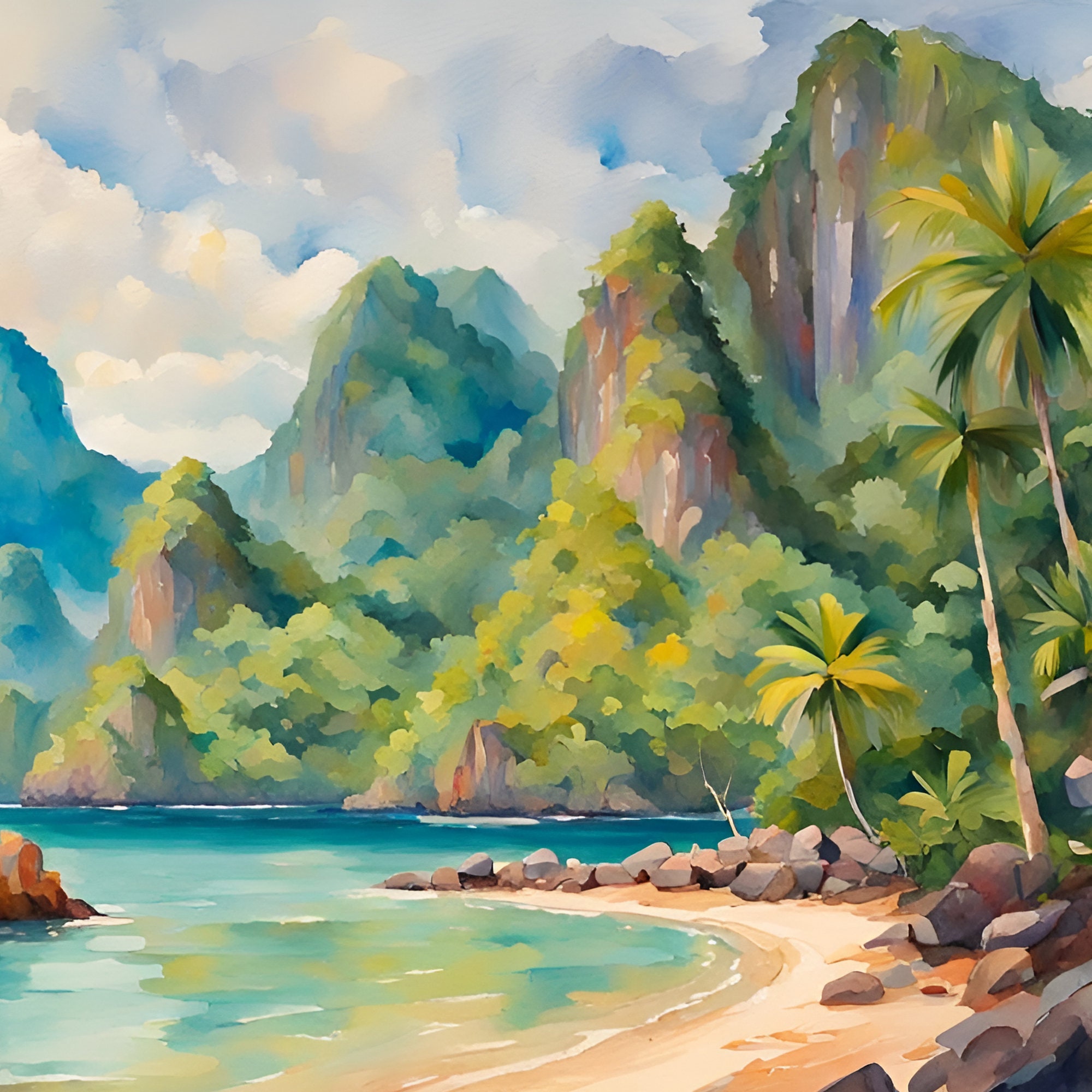Palawan Island Printable Watercolor Painting | Philippines Landscape ...