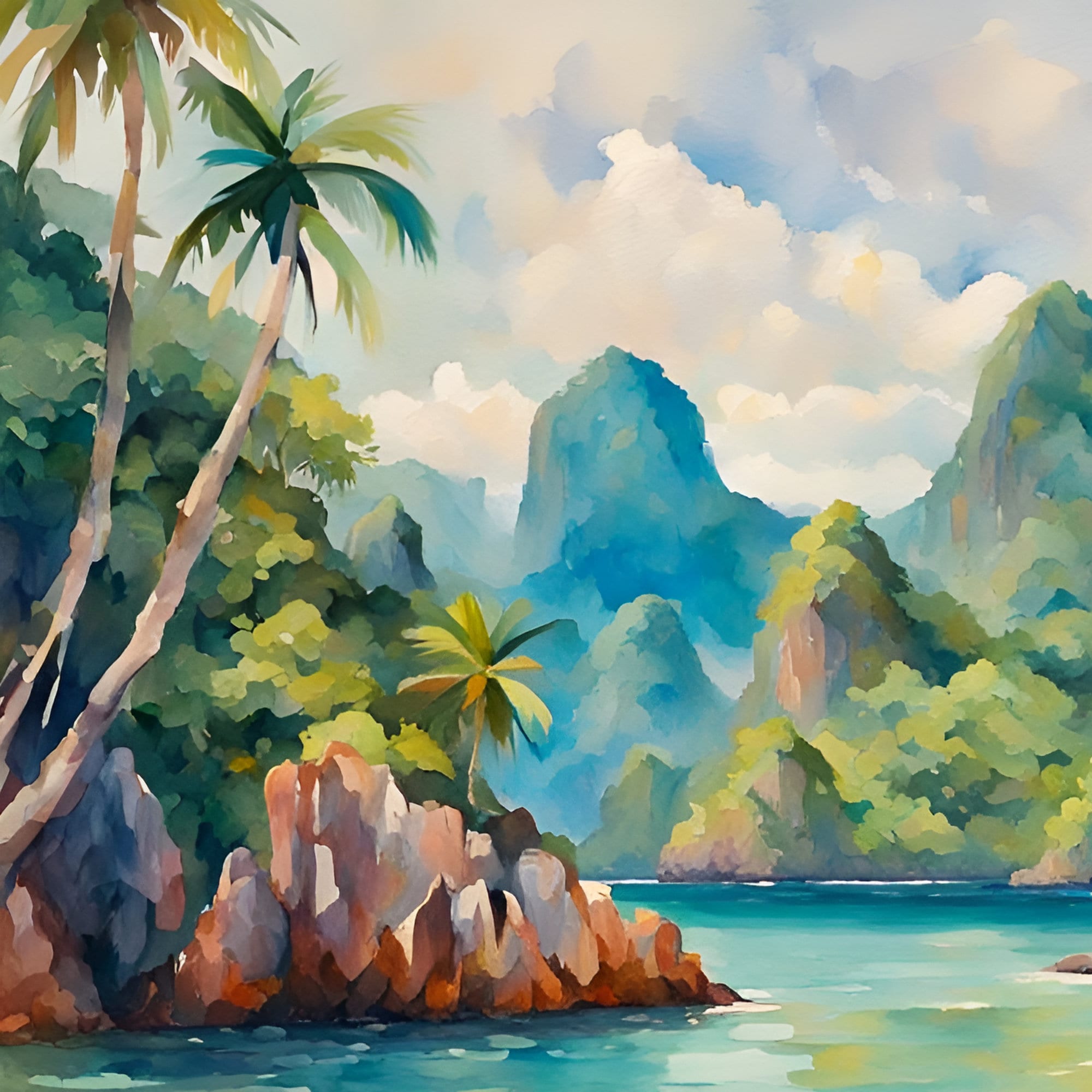 Palawan Island Printable Watercolor Painting | Philippines Landscape ...