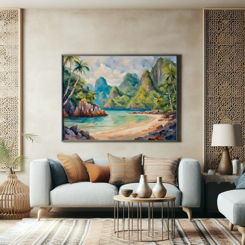 Palawan Island Printable Watercolor Painting | Philippines Landscape ...