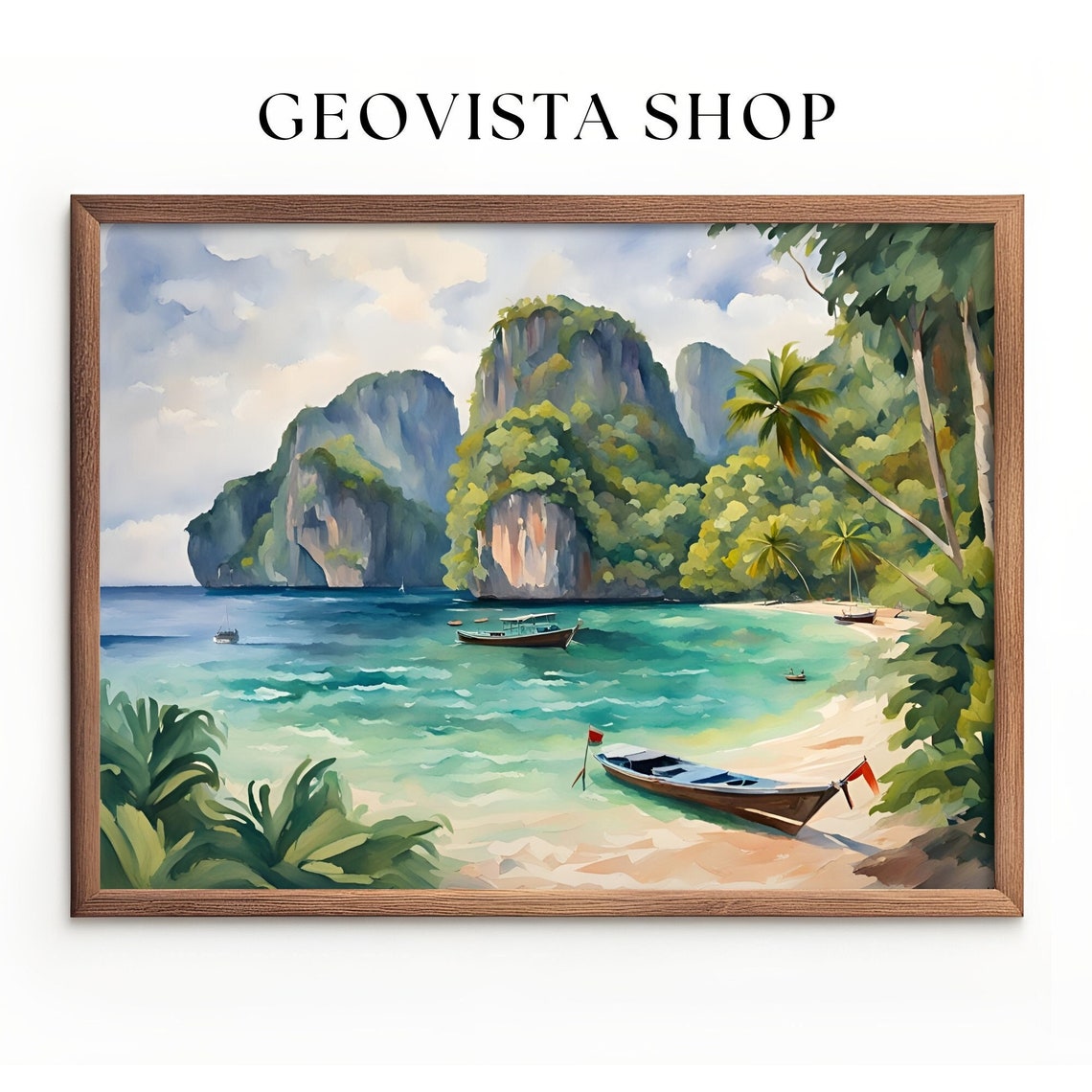 Phi Phi Island Watercolor Printable Wall Art | Tropical Watercolor ...