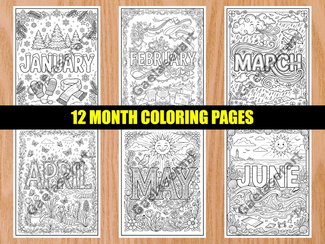 12 Month Coloring Pages Bundle Printable, Seasonal Coloring Book for ...