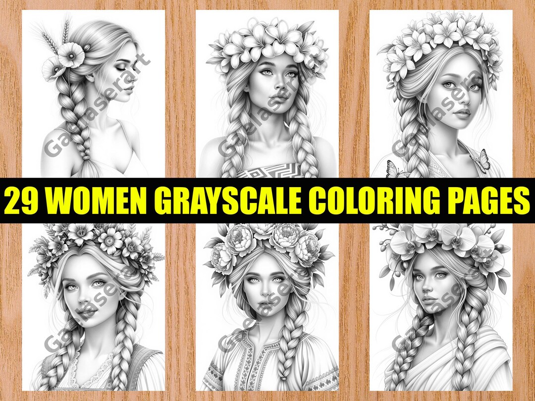 29 Grayscale Woman Coloring Pages, Adult Coloring Book, Beautiful Women ...