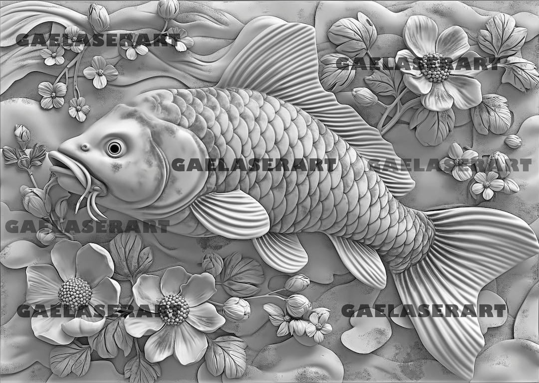 Koi Fish & Floral 3D Illusion Laser Engraving Digital File for ...