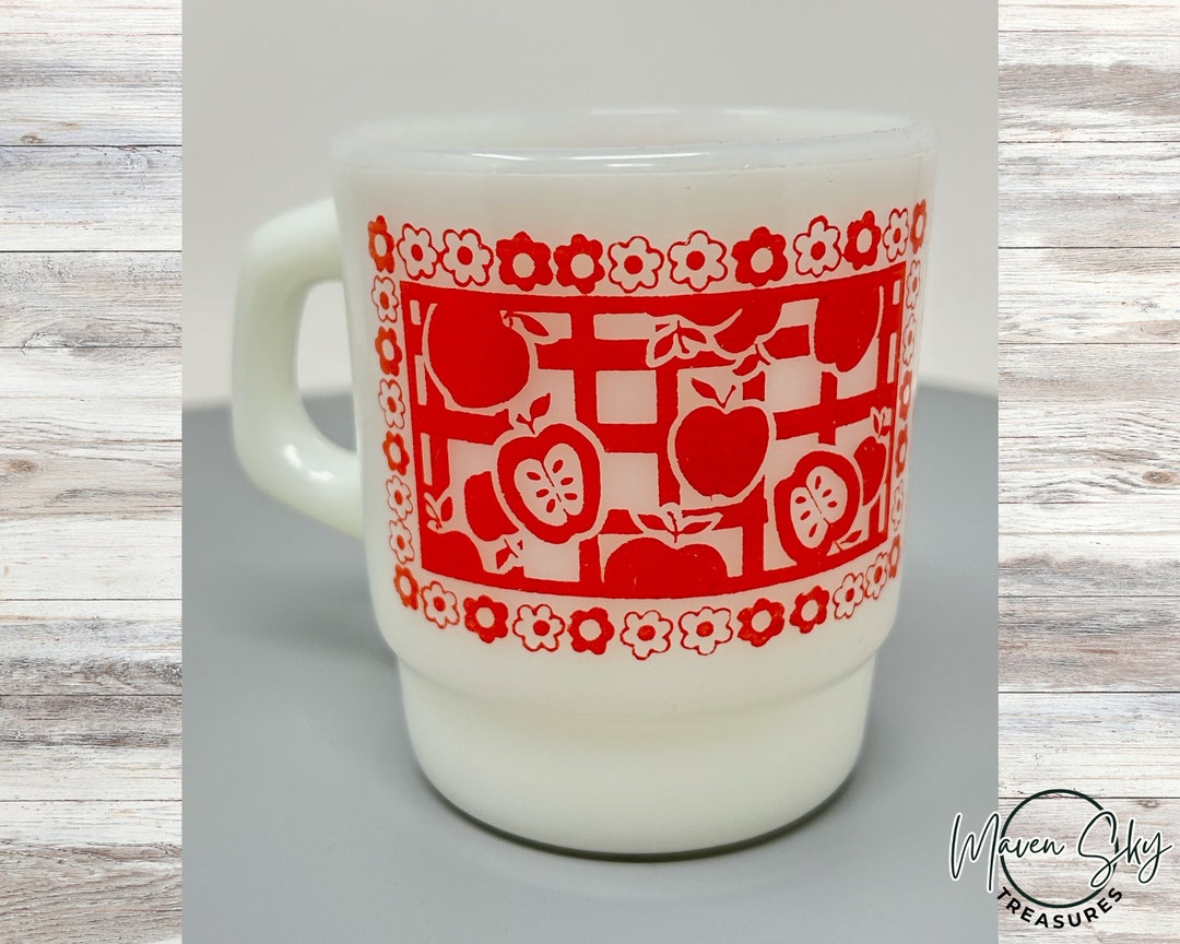 Vintage Anchor Hocking Apple Mug, Milk Glass Mug, Retro Mug, Coffee Cup ...