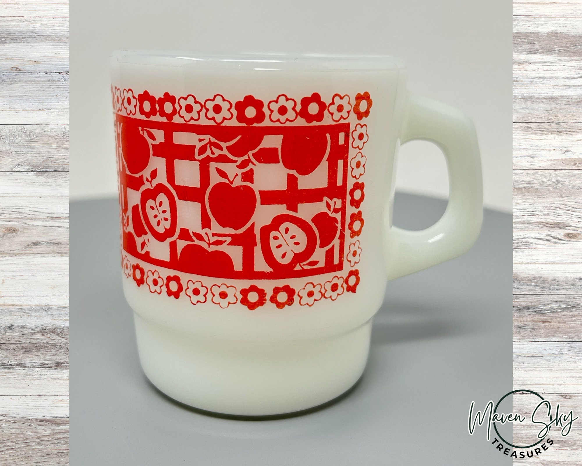 Vintage Anchor Hocking Apple Mug, Milk Glass Mug, Retro Mug, Coffee Cup ...