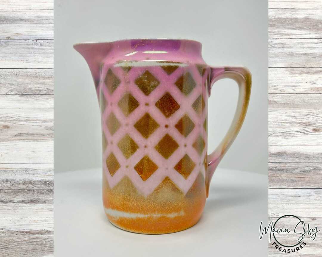 Vintage German Lusterware Pitcher, Luster Glazed Milk Pitcher, Decorative Pitcher, Pink Pitcher ...