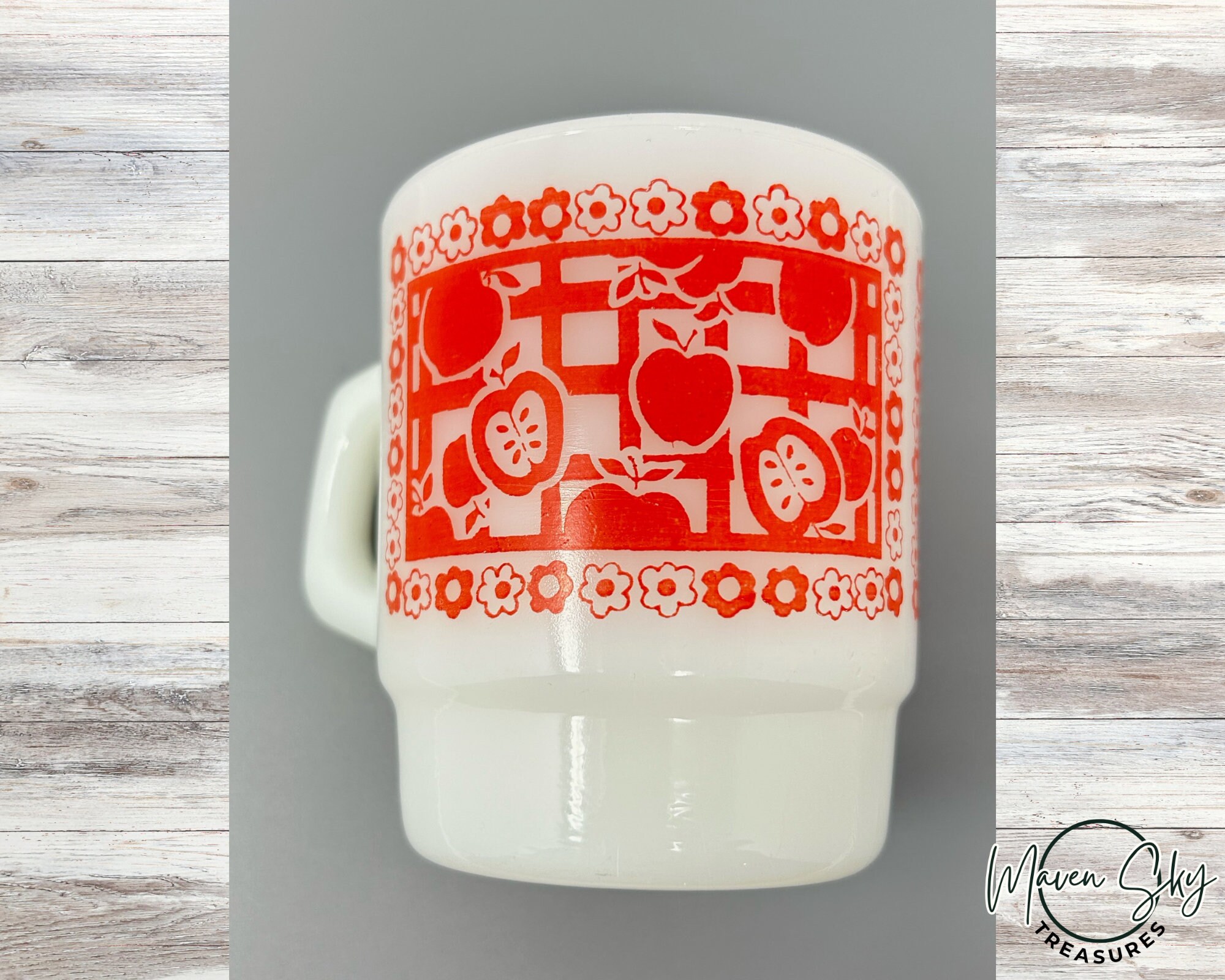 Vintage Anchor Hocking Apple Mug, Milk Glass Mug, Retro Mug, Coffee Cup ...