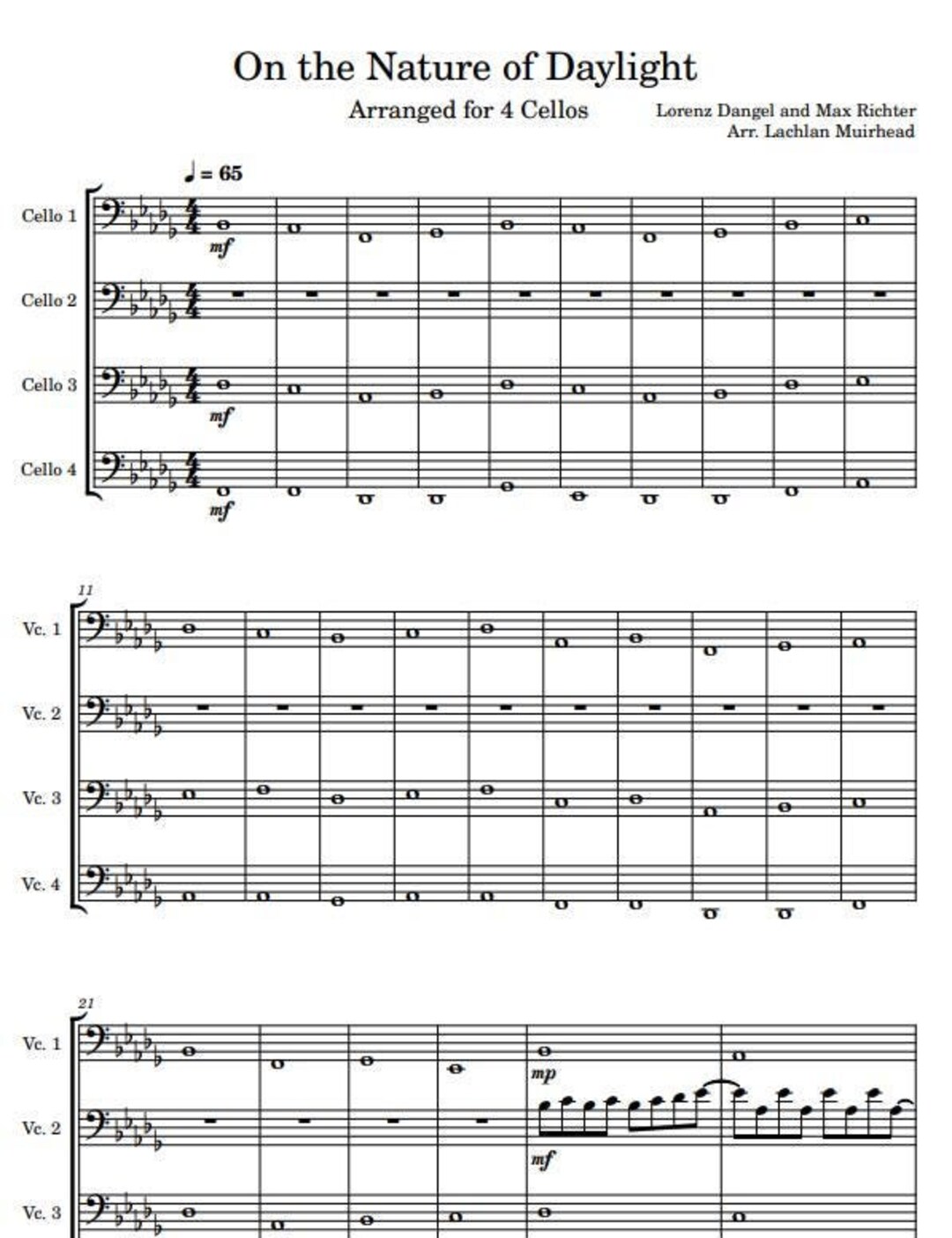 On the Nature of Daylight Cello Quartet Sheet Music - Etsy