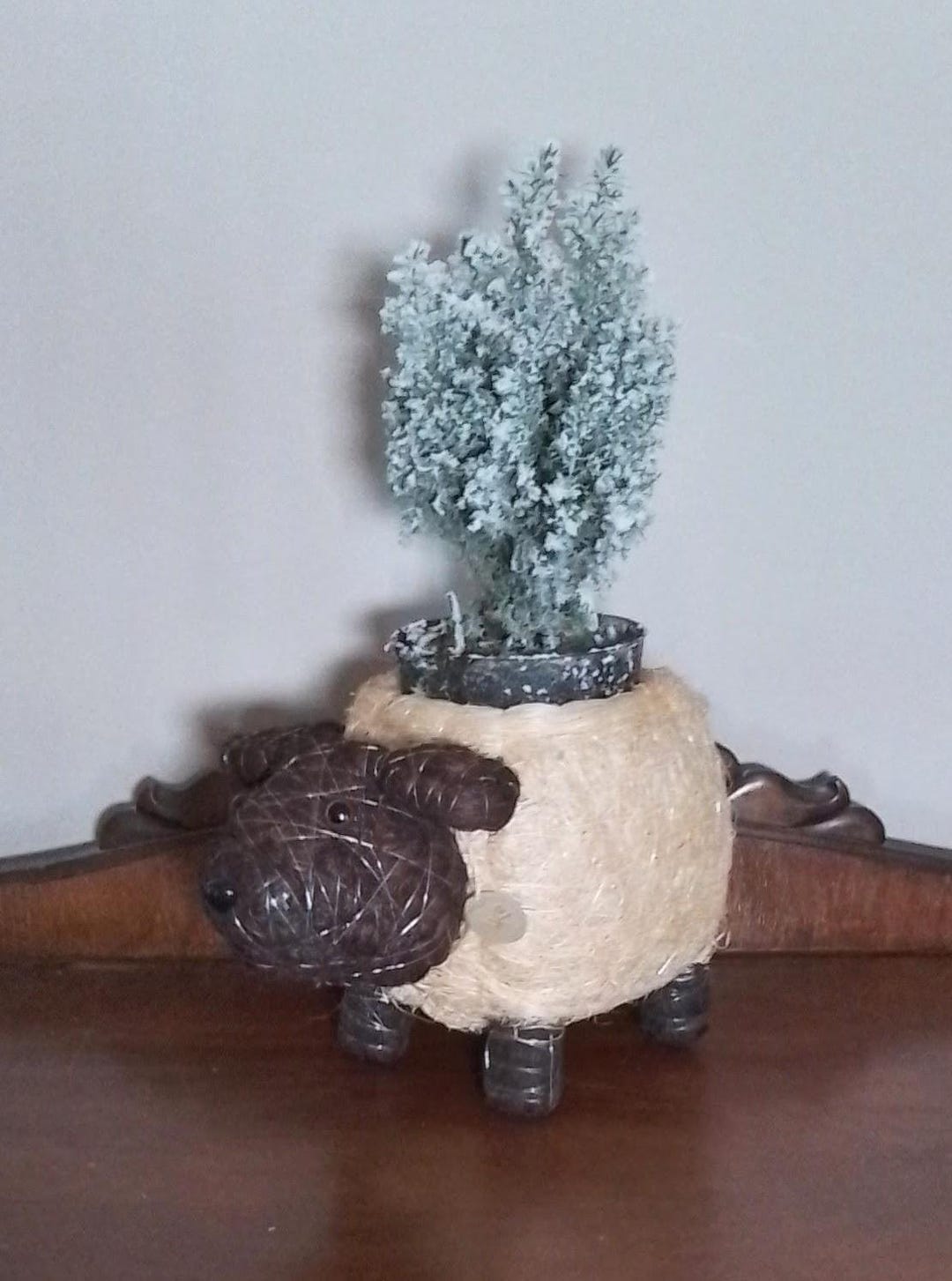 Handmade Sheep Planter Beaded Eyes and Button Nose, Brown and Cream ...