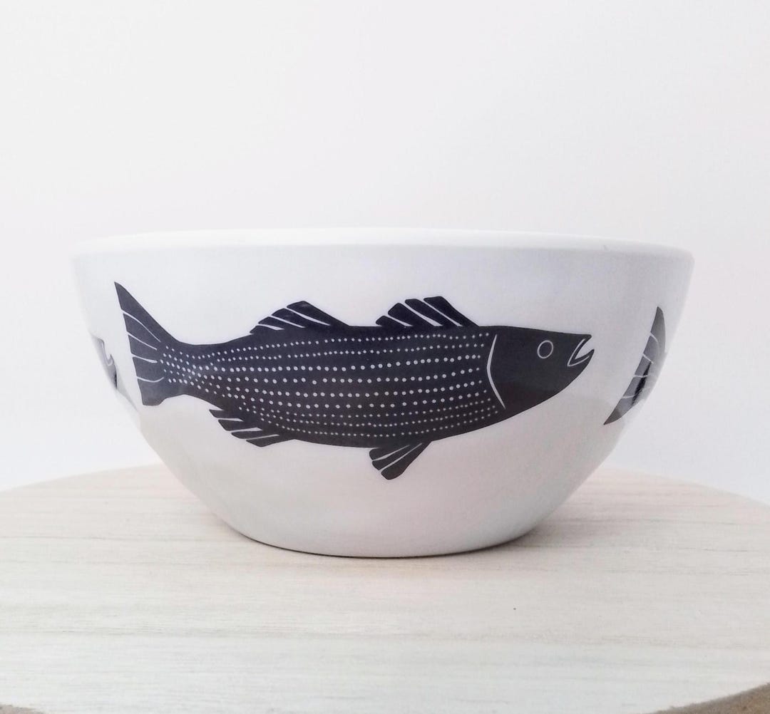 White Bumpy Gloss 100% Melamine Bowl With Blue Swimming Fish on the ...