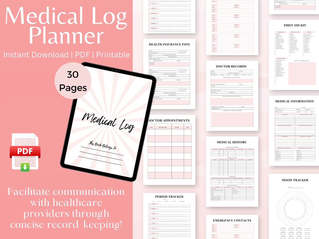 Medical Log Planner Goodnotes Printable Health Medicine Symptom Tracker ...