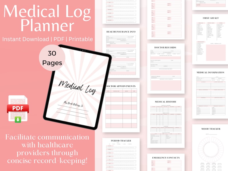 Medical Log Planner Goodnotes Printable Health Medicine Symptom Tracker ...